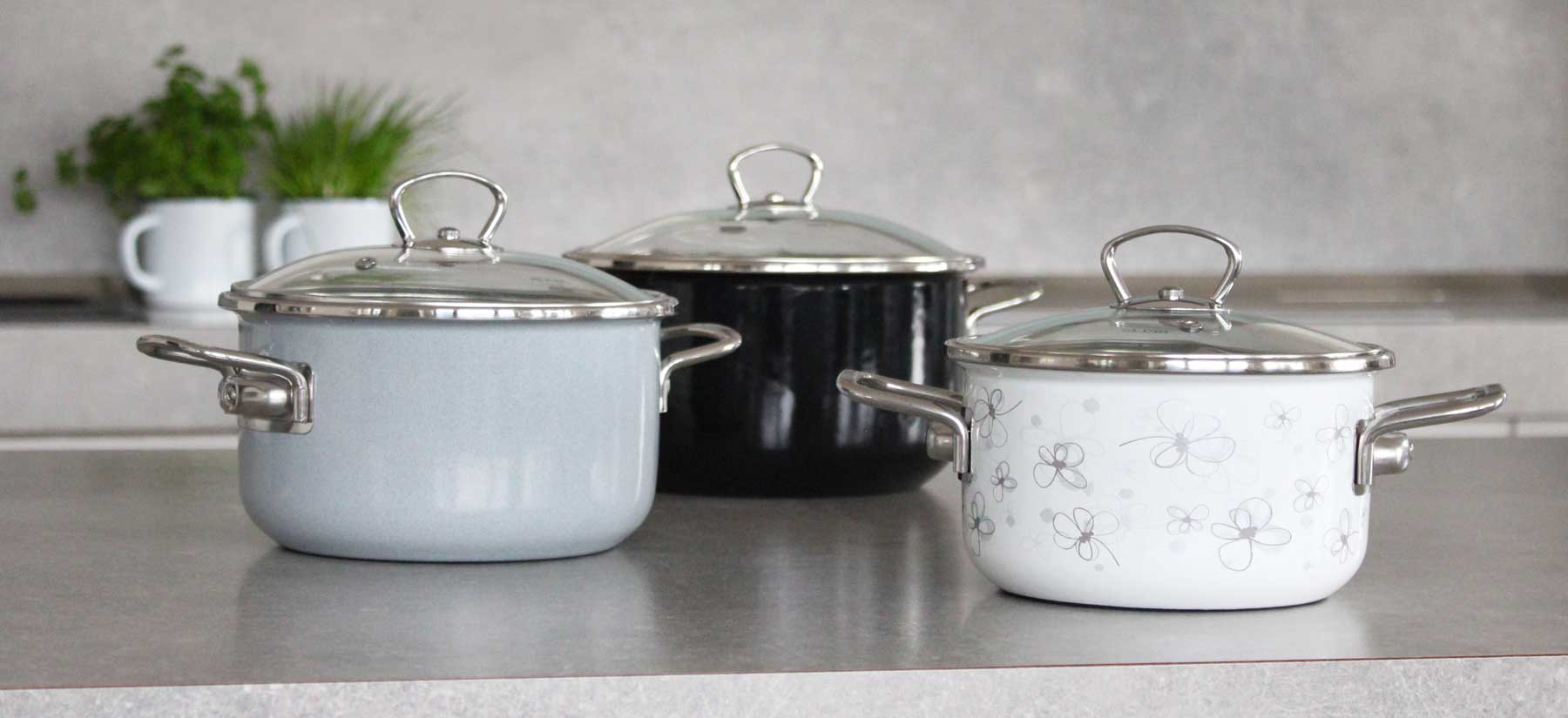 extra strong steel enamel pots with stainless steel handles and glass ...