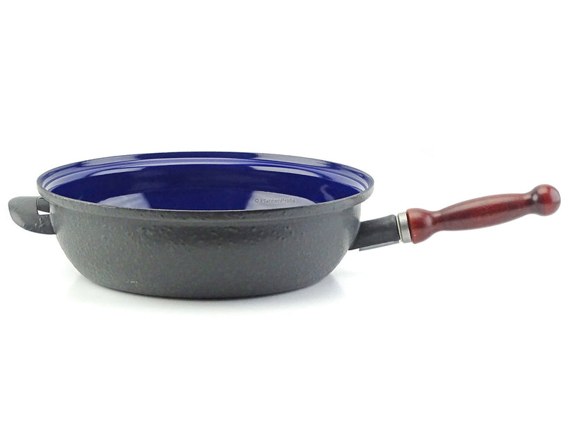 Emaille Pfanne hoch 28 cm Holzgriff abnehmbar – pfannenprofis.com